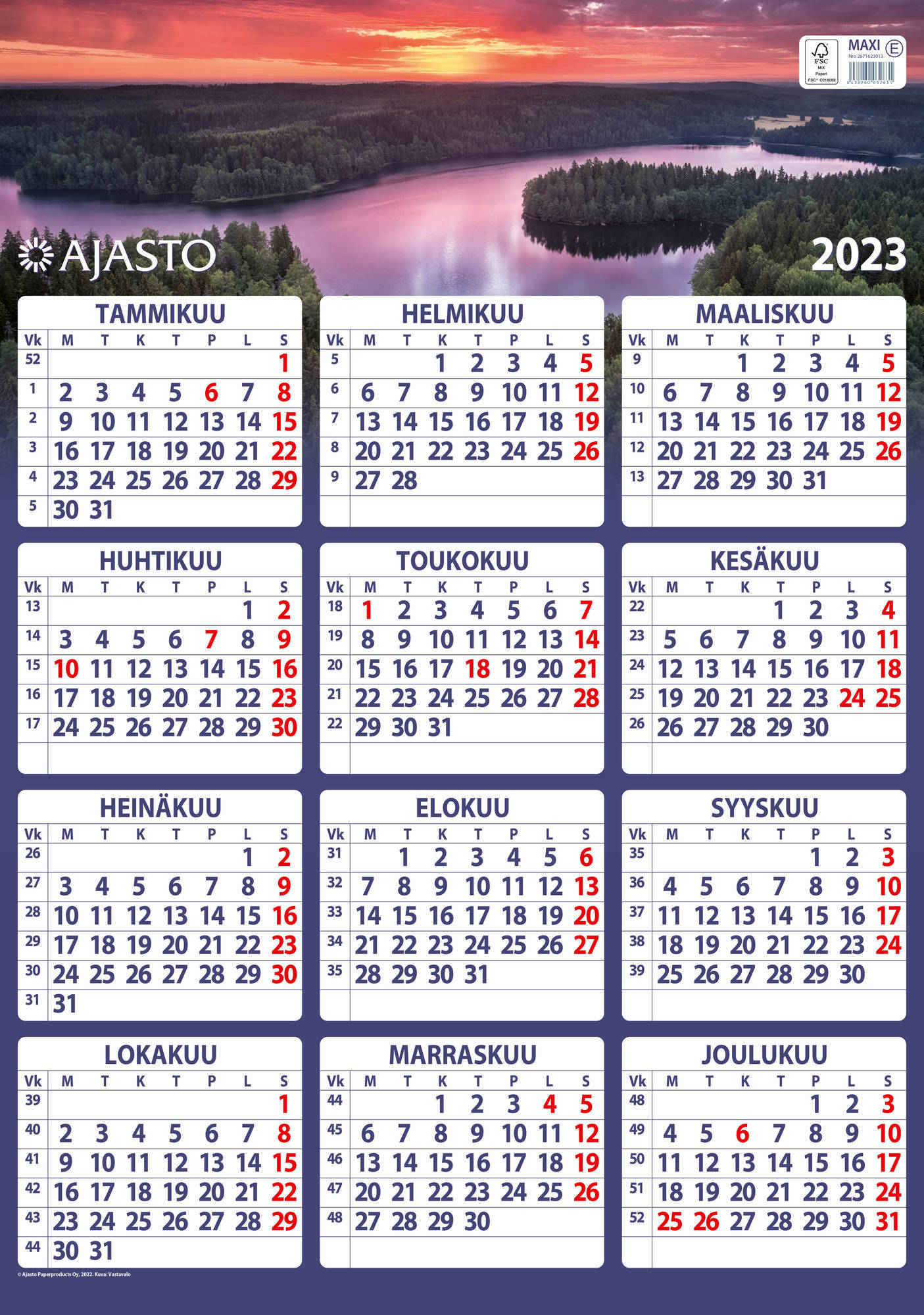 Maxi 2023 seinäkalenteri - ATK Pikatukku verkkokauppa